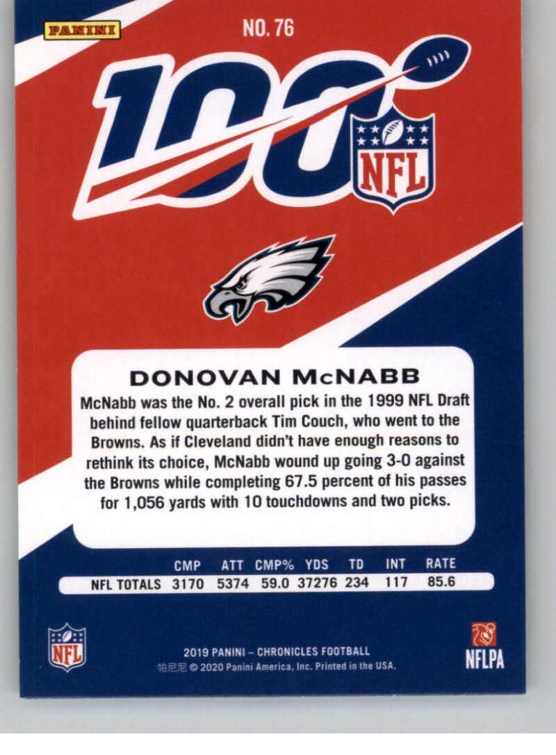 2019 Panini Chronicles Football #76 Donovan McNabb Philadelphia Eagles Official NFL Trading Card From Panini America