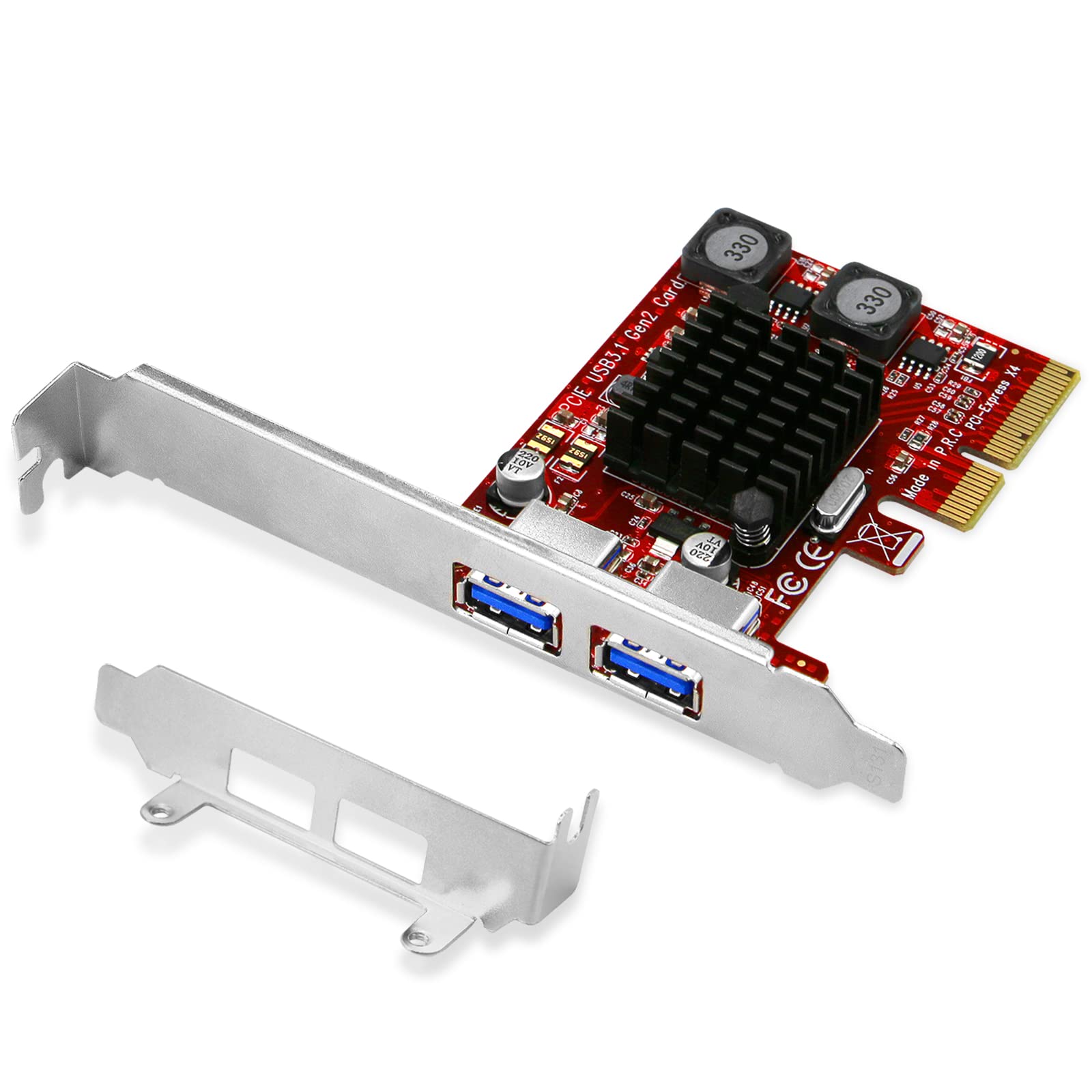 PCIE to 2 USB 3.1 GEN2 Type A 10Gbps Ports Expansion Card for Windows 7, 8.1, 10, 11 (32/64) and MAC OS 10.9,10.10,10.12,10.13,10.14,10.15 PCs, Built in Smart Power Control Technology (PCE-U312A)