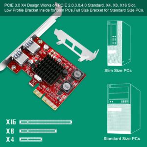 PCIE to 2 USB 3.1 GEN2 Type A 10Gbps Ports Expansion Card for Windows 7, 8.1, 10, 11 (32/64) and MAC OS 10.9,10.10,10.12,10.13,10.14,10.15 PCs, Built in Smart Power Control Technology (PCE-U312A)