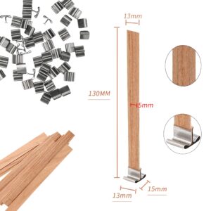 Wood Wicks for Candles Making - NOOR 50 Pieces Smokeless Wooden Wicks with Booster. Crackling Wood Wick with Metal Clips for Candle Making and DIY Candle Craft