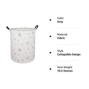 ACMUUNI 19.7" Round Canvas Large Clothes Basket Laundry Hamper with Handles,Waterproof Cotton Storage Organizer Perfect for Kids Boys Girls Toys Room, Bedroom, Nursery,Home,Gift Basket(Grey Star)