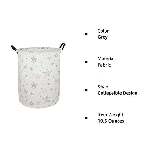 ACMUUNI 19.7" Round Canvas Large Clothes Basket Laundry Hamper with Handles,Waterproof Cotton Storage Organizer Perfect for Kids Boys Girls Toys Room, Bedroom, Nursery,Home,Gift Basket(Grey Star)