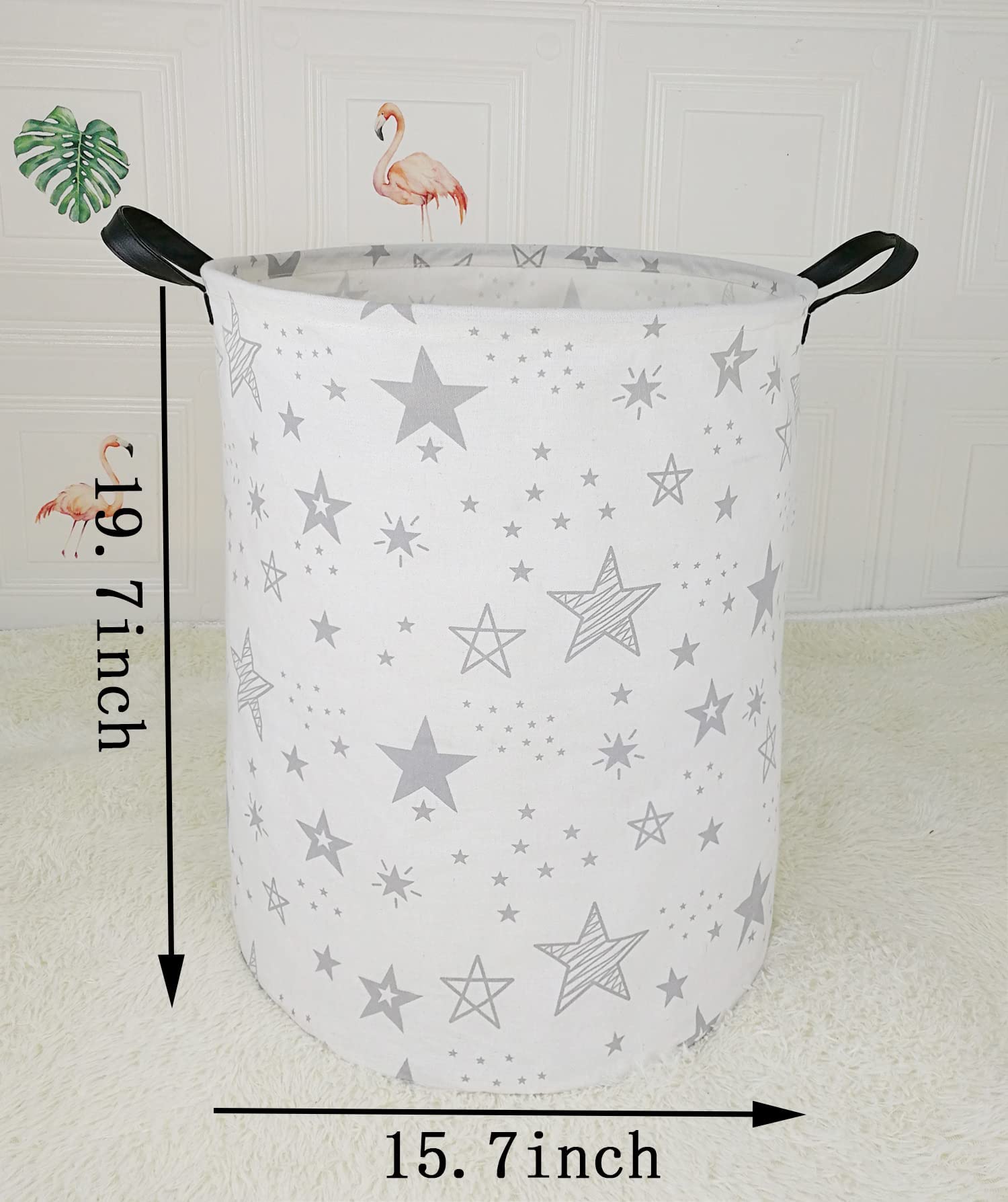 ACMUUNI 19.7" Round Canvas Large Clothes Basket Laundry Hamper with Handles,Waterproof Cotton Storage Organizer Perfect for Kids Boys Girls Toys Room, Bedroom, Nursery,Home,Gift Basket(Grey Star)