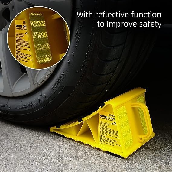 LEAD BRAND Wheel Chocks with Non Slip Base, Suitable for Most Tyre Sizes.Ideal Chocks for RV&Trailer, (L8 L x W4.7 x H4.1), Pack of 2 and Carry Bag.