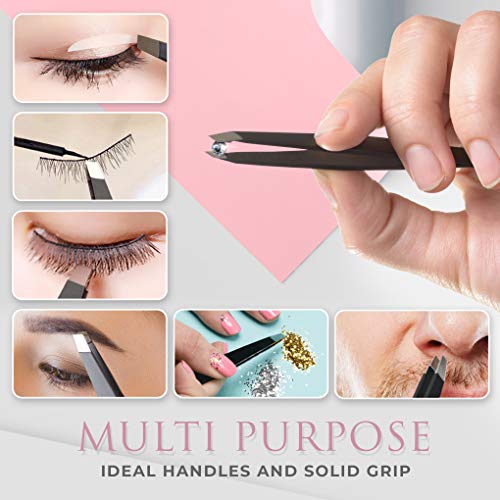 Precision Tweezers Set, Stainless Steel with Perfect Grip! Ideal for Painless Eyebrow Plucker, Ingrown Hair and Tick Removal - Beauty and First Aid Precision Tweezers - 100% Satisfaction Guarantee