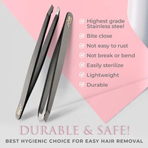 Precision Tweezers Set, Stainless Steel with Perfect Grip! Ideal for Painless Eyebrow Plucker, Ingrown Hair and Tick Removal - Beauty and First Aid Precision Tweezers - 100% Satisfaction Guarantee