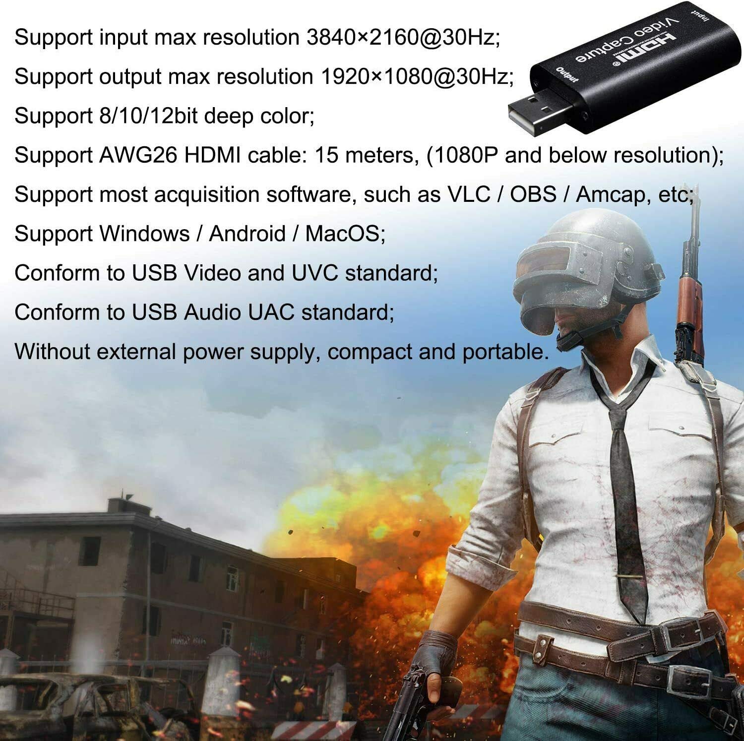 4K HDMI Video Capture Card, HDMI to USB2.0 Capture Card Full HD 1080P 30fps - Video Recording Via DSLR & Camcorder to Live Streaming Video Conference, Compatiable with Nintendo Switch, PS4, Xbox etc