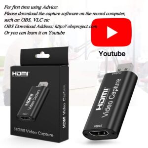 4K HDMI Video Capture Card, HDMI to USB2.0 Capture Card Full HD 1080P 30fps - Video Recording Via DSLR & Camcorder to Live Streaming Video Conference, Compatiable with Nintendo Switch, PS4, Xbox etc