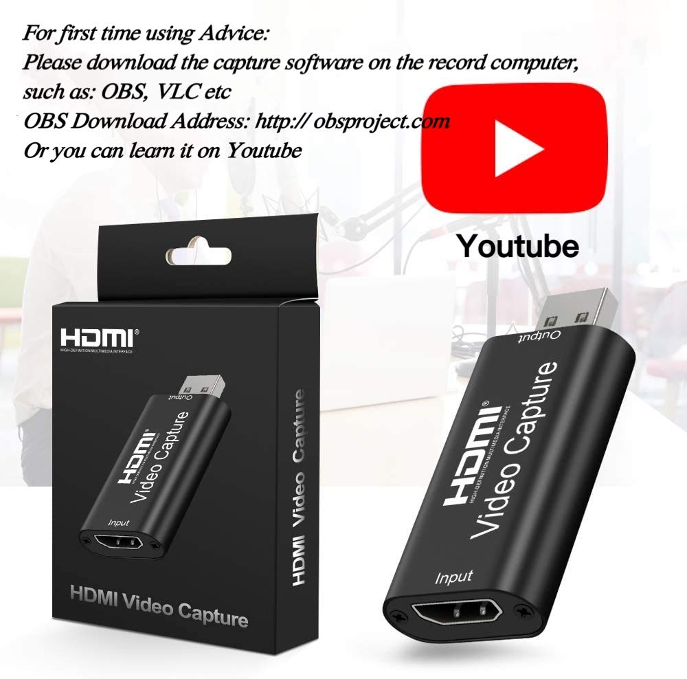 4K HDMI Video Capture Card, HDMI to USB2.0 Capture Card Full HD 1080P 30fps - Video Recording Via DSLR & Camcorder to Live Streaming Video Conference, Compatiable with Nintendo Switch, PS4, Xbox etc