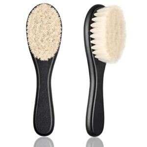 2 Pieces Barber Fade Brush Men Beard Brush Neck Duster Cleaning Brush Soft Beard Brush with Wooden Handle for Barber Hair Cutting Kits (Black)