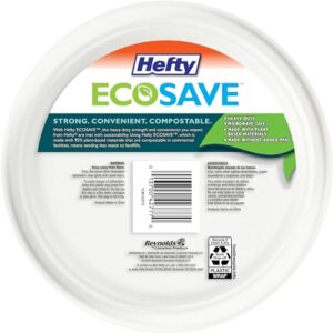 Hefty ECOSAVE Compostable Paper Plates, 8-3/4 Inch, 22 Count