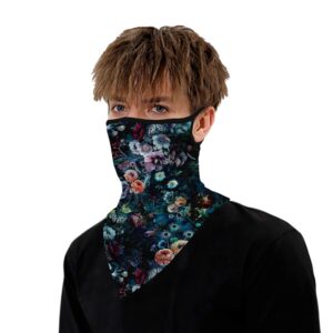 YAYOUREL Colorful Flowers Boho Floral Bandana Neck Gaiter Face Mask Covering Bandanas for Men Women Summer UV Cooling Face Scarf Mask Cover Ear Loop Hole Triangle Facemask Headwear for Fishing Running