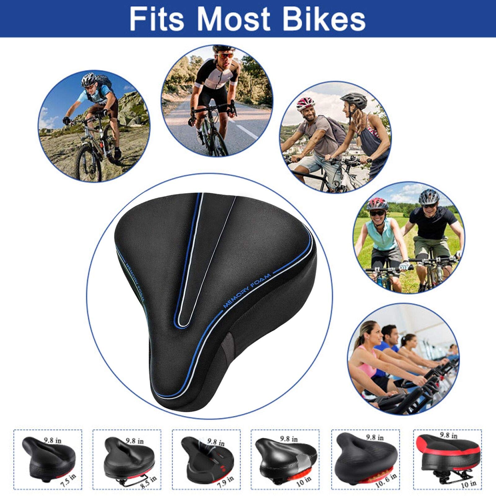 Gincleey Comfortable Bike Seat Cover with Memory Foam Wide Bicycle Saddle Cushion for Women Men Everyone, Fits Exercise, Spin, Stationary, Soft