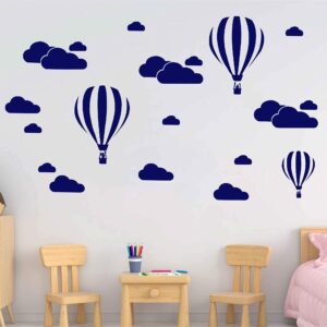 Giant Removable Vinyl 3D Hot air Balloons with Clouds Wall Decals DIY Wall Stickers Nursery Decor Kids Bedroom Art Decoration Girls Rooms Decal Child Sticker Home Walls Decal (White) D952 (Navy Blue)