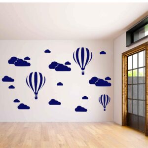 Giant Removable Vinyl 3D Hot air Balloons with Clouds Wall Decals DIY Wall Stickers Nursery Decor Kids Bedroom Art Decoration Girls Rooms Decal Child Sticker Home Walls Decal (White) D952 (Navy Blue)