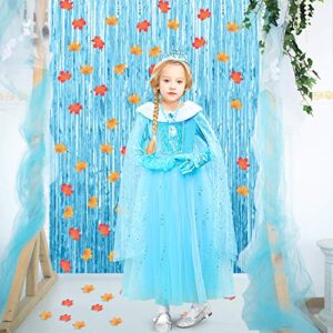 CHRORINE Girl Birthday Party Decorations Supplies, Blue Party Decorations, Snowflake Decorations, 109 pcs Balloons, 2 pcs Blue Foil Curtains, Maple Leaves, Snowflakes