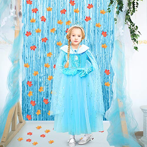 CHRORINE Girl Birthday Party Decorations Supplies, Blue Party Decorations, Snowflake Decorations, 109 pcs Balloons, 2 pcs Blue Foil Curtains, Maple Leaves, Snowflakes