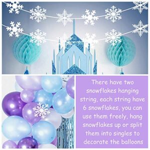 CHRORINE Girl Birthday Party Decorations Supplies, Blue Party Decorations, Snowflake Decorations, 109 pcs Balloons, 2 pcs Blue Foil Curtains, Maple Leaves, Snowflakes