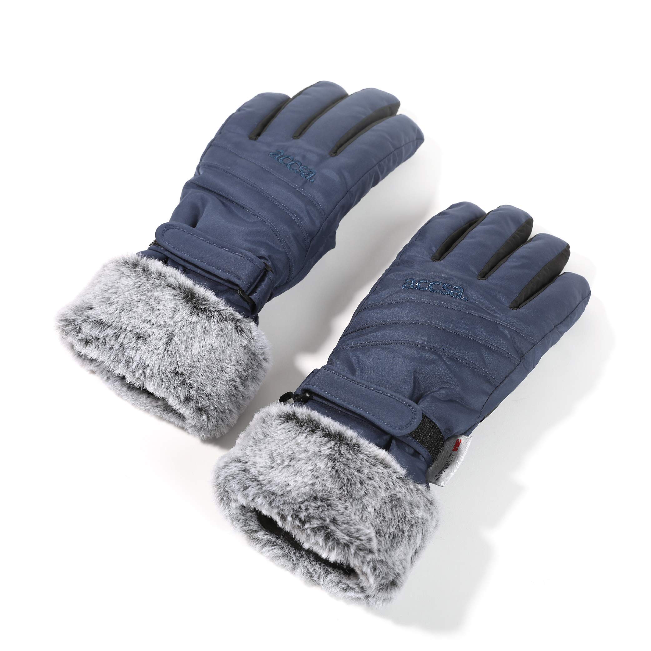 accsa Women Winter Ski Gloves 3M Thinsulate Waterproof & Windproof Snow Gloves for Skiing Anti-Slip Gloves Navy L