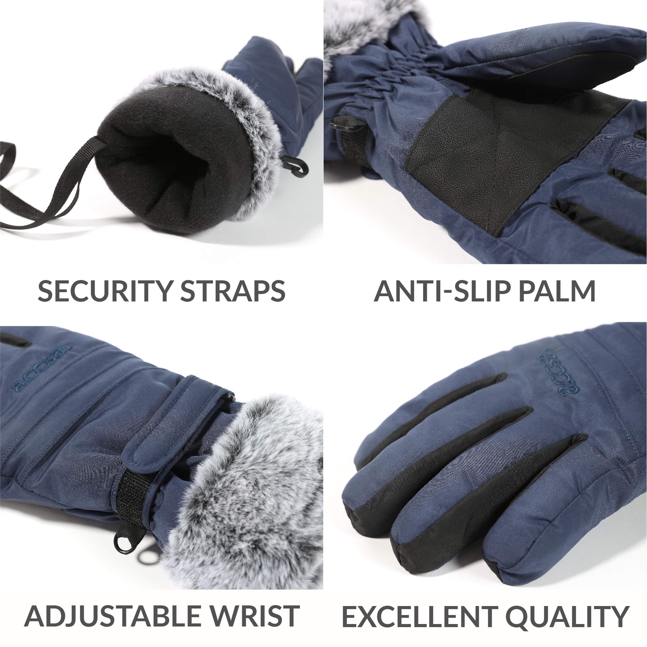 accsa Women Winter Ski Gloves 3M Thinsulate Waterproof & Windproof Snow Gloves for Skiing Anti-Slip Gloves Navy L