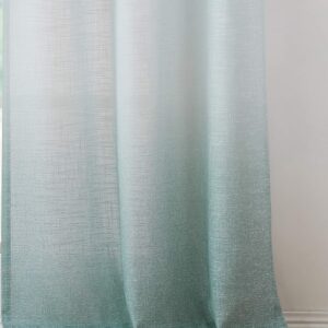 Central Park Ombre Semi Sheer Window Curtain Panel Linen Gradient Print on Rayon Blend Fabric Drapery Treatments for Living Room/Bedroom, Cream White to Aqua Blue, 40" x 84", Set of 2