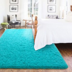 ISEAU Fluffy Rug Carpets Soft Shaggy Area Rug Indoor Floor Rugs for Kids Room Fuzzy Carpet Comfy Cute Nursery Rug Bedside Rug for Boys Girls Bedroom Living Room Home Decor Mat, 5ft x 8ft, Teal Blue