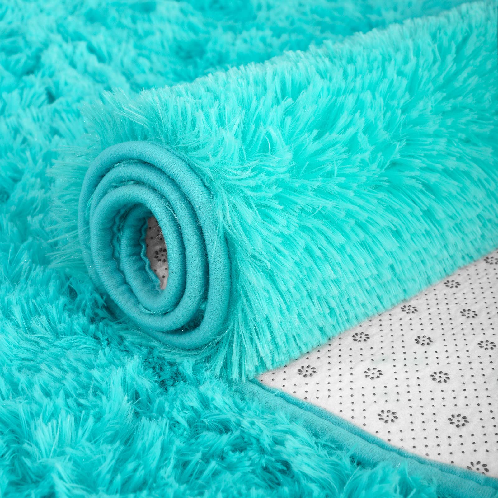 ISEAU Fluffy Rug Carpets Soft Shaggy Area Rug Indoor Floor Rugs for Kids Room Fuzzy Carpet Comfy Cute Nursery Rug Bedside Rug for Boys Girls Bedroom Living Room Home Decor Mat, 5ft x 8ft, Teal Blue