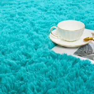 ISEAU Fluffy Rug Carpets Soft Shaggy Area Rug Indoor Floor Rugs for Kids Room Fuzzy Carpet Comfy Cute Nursery Rug Bedside Rug for Boys Girls Bedroom Living Room Home Decor Mat, 5ft x 8ft, Teal Blue