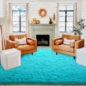 ISEAU Fluffy Rug Carpets Soft Shaggy Area Rug Indoor Floor Rugs for Kids Room Fuzzy Carpet Comfy Cute Nursery Rug Bedside Rug for Boys Girls Bedroom Living Room Home Decor Mat, 5ft x 8ft, Teal Blue