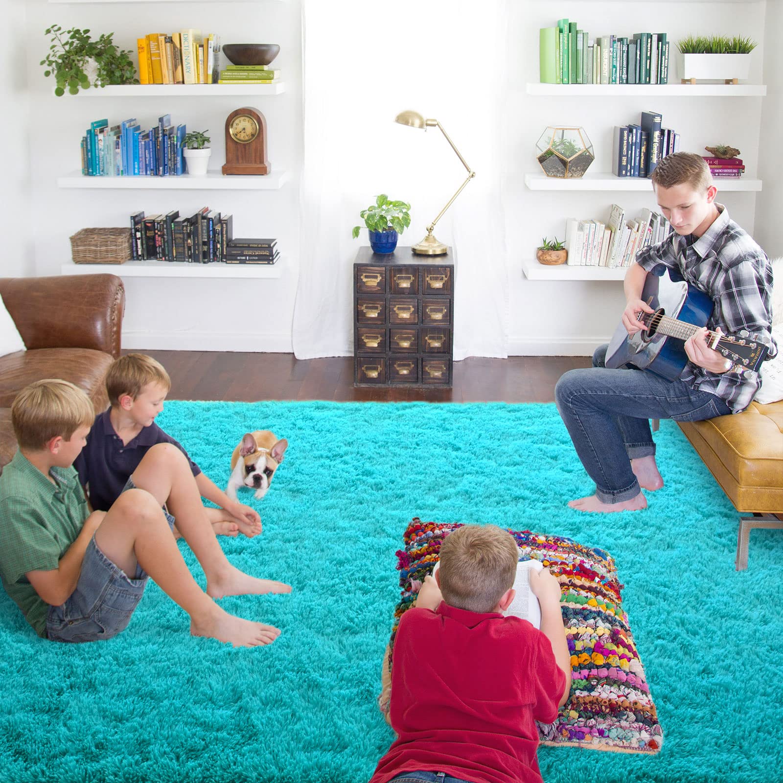 ISEAU Fluffy Rug Carpets Soft Shaggy Area Rug Indoor Floor Rugs for Kids Room Fuzzy Carpet Comfy Cute Nursery Rug Bedside Rug for Boys Girls Bedroom Living Room Home Decor Mat, 5ft x 8ft, Teal Blue