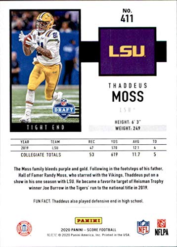 2020 Score #411 Thaddeus Moss LSU Tigers NFL Football Card (RC - Rookie Card) NM-MT