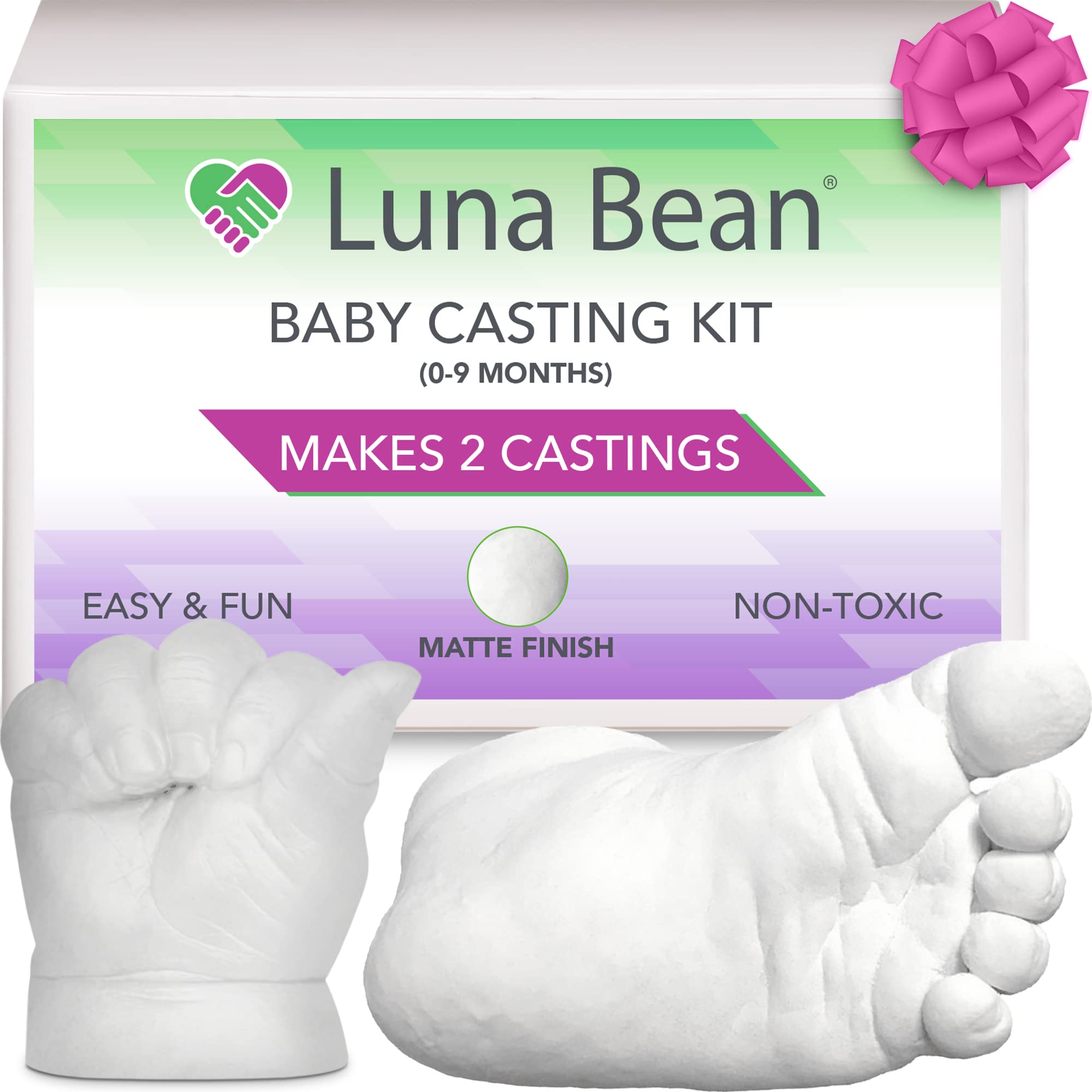 Luna Bean Baby Keepsake Hand Casting Kit - Plaster Hand Mold Casting Kit for Infant Hand & Foot Mold - Baby Casting Kit for First Birthday, Christmas & Newborn Gifts - (Clear Sealant - Matte)