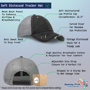 Distressed Trucker Hat Captain Boat B Embroidery for Men & Women Black Gray