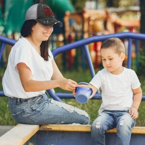 Custom Distressed Trucker Hat Ohio Girl State USA America Embroidery Cotton for Men & Women Strap Closure Black Gray Design Only