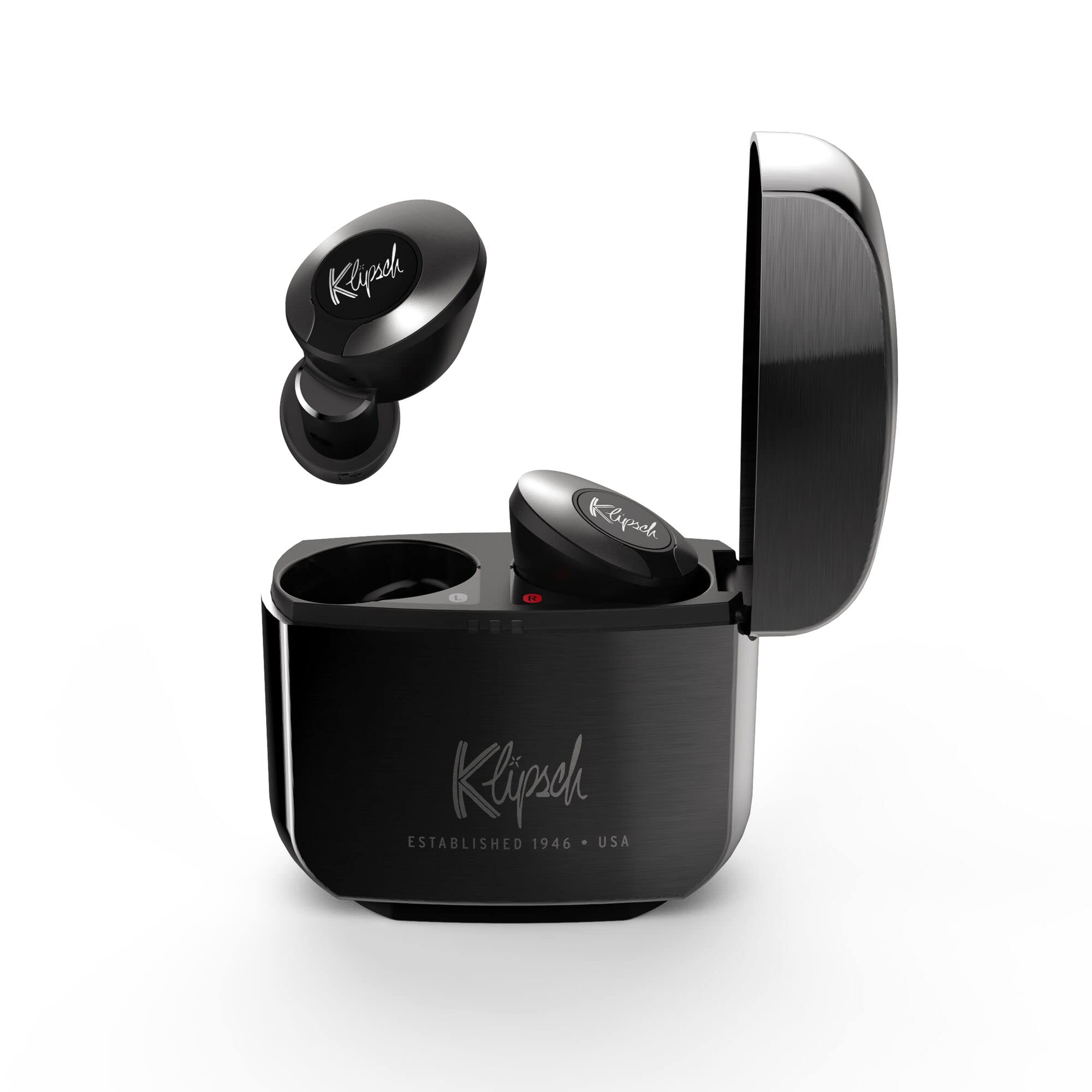 Klipsch T5 II Active Noise Cancelling ANC True Wireless Earphones in Gunmetal with AI Hands-Free Operation, Bluetooth 5.0, Best Fitting Earbuds with Patented Comfort, and a Wireless Charging Case