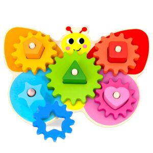 wooden toys - montessori toys for 2 year old girls and boys - toddler puzzles - shape sorting matching gear game - educational toddler toys age 2-3 - great preschool learning activities