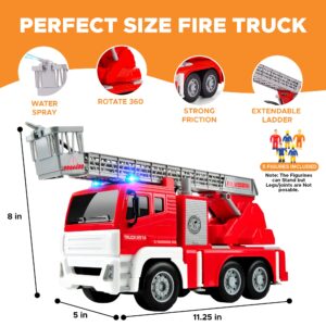 FUNERICA Fire Truck with Water Hose Pump, Flashing Lights, Siren Sounds, Extending Ladder, 5 Fireman, Firefighter Figures, Powered Firetruck Engine, Best Toy Gift for Toddlers, Kids, Boys, and Girls