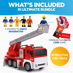 FUNERICA Fire Truck with Water Hose Pump, Flashing Lights, Siren Sounds, Extending Ladder, 5 Fireman, Firefighter Figures, Powered Firetruck Engine, Best Toy Gift for Toddlers, Kids, Boys, and Girls