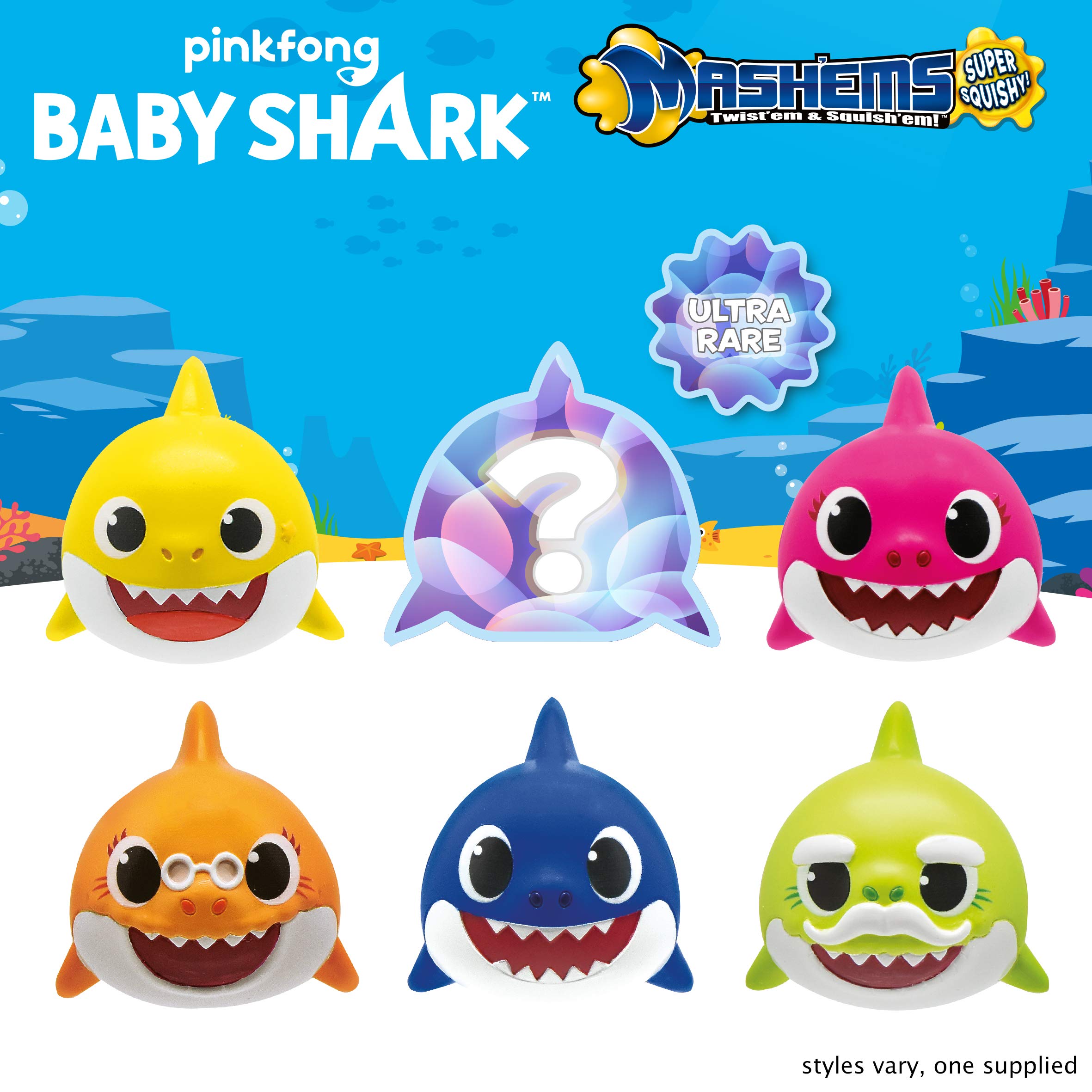 Mash'Ems Baby Shark Collectable Squishy Characters, Baby Shark Toys, Pink Fong