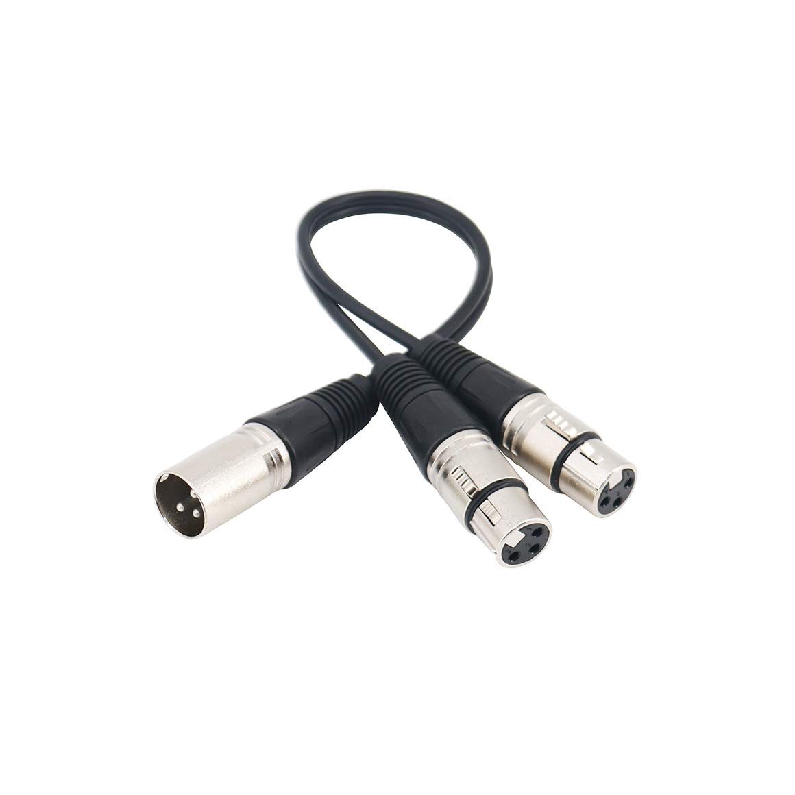 Tan QY Splitter XLR Cable 3 Pin XLR Splitter Y-Adapter Male to 2 Female DMX Cable， mic preamp, Splitter Patch Cable (1Ft)