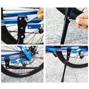 Adjustable Bike Kickstand Aluminum Alloy Bicycle Kick Stand Adult Center Mount Bicycle Kickstands Bike Side Support Bracket Non-Slip Rear Side Bike Kick Stand for 16’’-20’’ 24’’ Road Bike/BMX/MTB