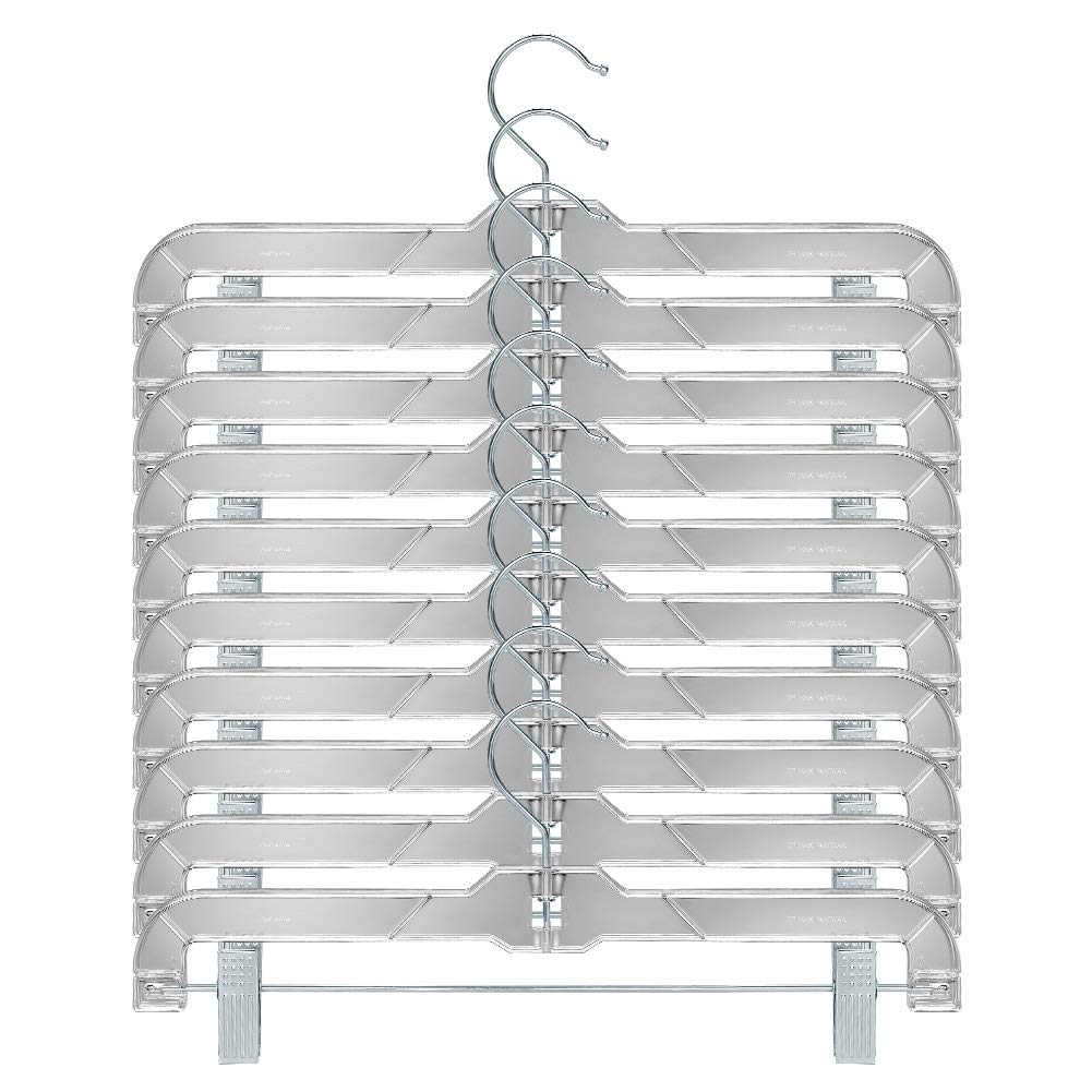 Perfecasa Clear Plastic Skirt & Pants Hangers 20 Pack, Clips Hanger for Pants, with Strong Metal Clips, Skirts, Trunks, Acrylic Hangers, Heavy Duty Vics 5131 Apparael Store Hangers