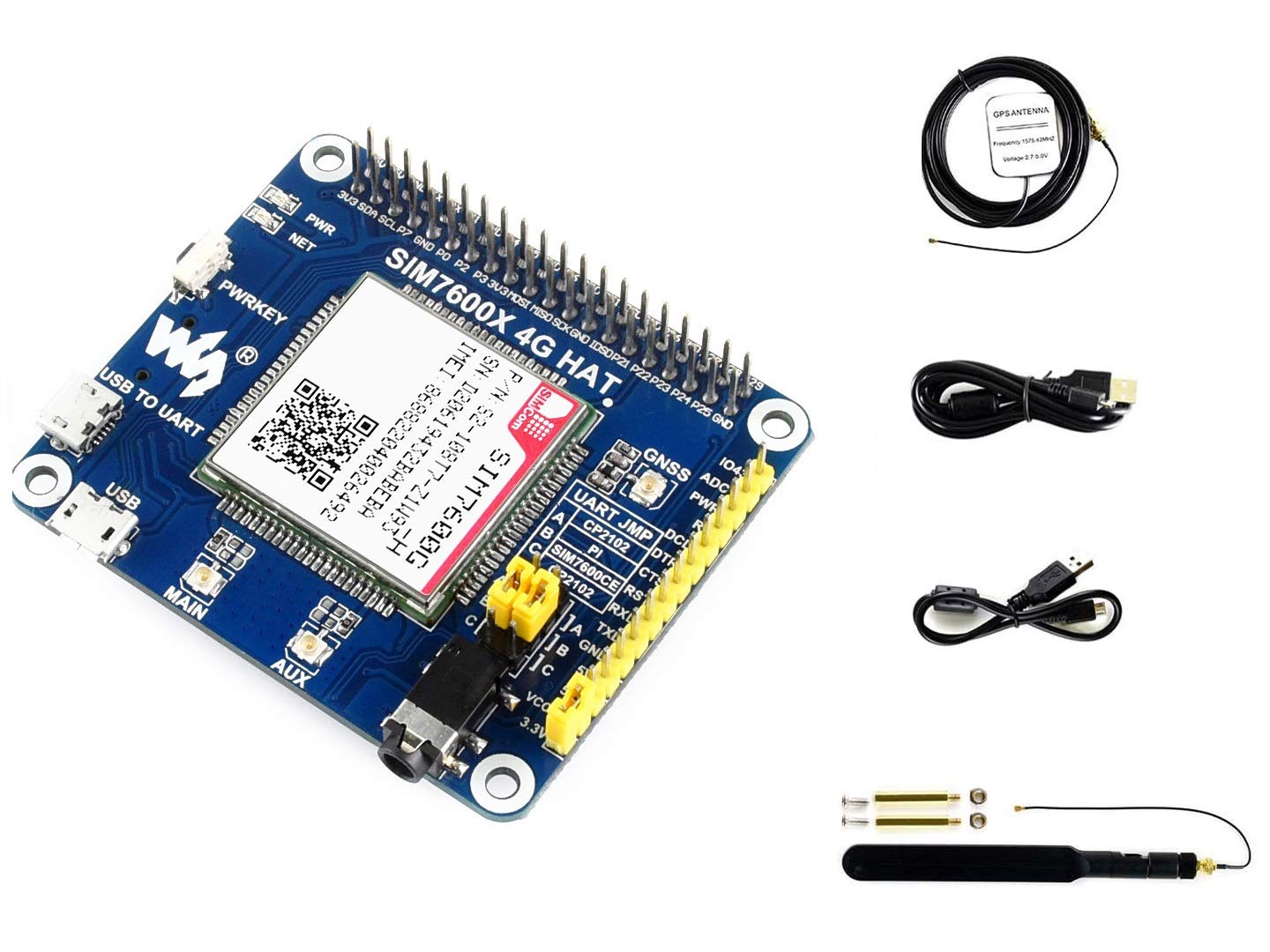 4G/3G/2G/GSM/GPRS/GNSS HAT Module for Raspberry Pi /4B/3B+3B/2B/Zero/Zero W/Zero WH/Jetson Nano Based on SIM7600G-H Support LTE CAT4 up to 150Mbps for Downlink Data Transfer,the Global Version