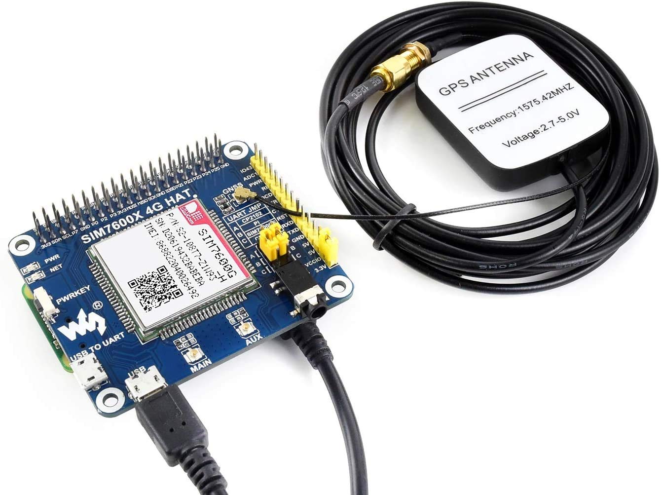 4G/3G/2G/GSM/GPRS/GNSS HAT Module for Raspberry Pi /4B/3B+3B/2B/Zero/Zero W/Zero WH/Jetson Nano Based on SIM7600G-H Support LTE CAT4 up to 150Mbps for Downlink Data Transfer,the Global Version