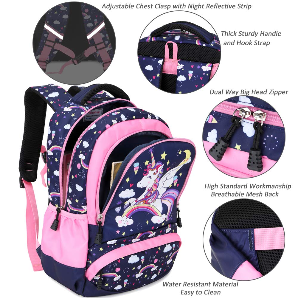 Meisohua Unicorn School Backpack for Girls Cartoon Backpack for Kids School Bag 3pcs Sets with Lunch and Pencil Bag