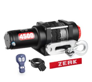 zeak 4500 lb winch kit, 12v 45 feet synthetic rope, with wireless remote bracket, for utv off roading