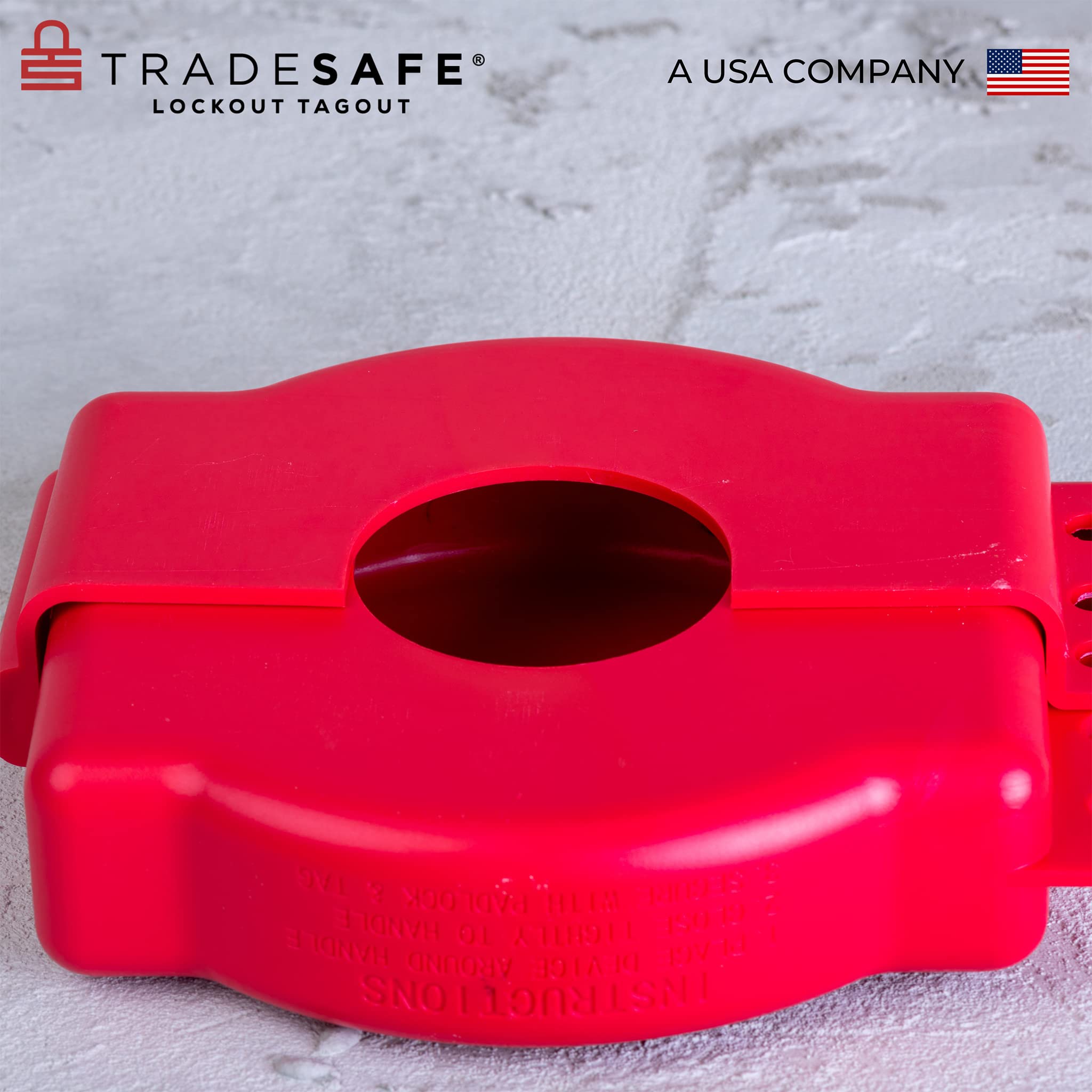 TRADESAFE Gate Valve Lockout - Red Valve Lockout Device, Lockout Tagout Valve Adjustable for 1 inch to 6-1/2 inch Diameter Valve Handles, Industrial Grade Polypropylene