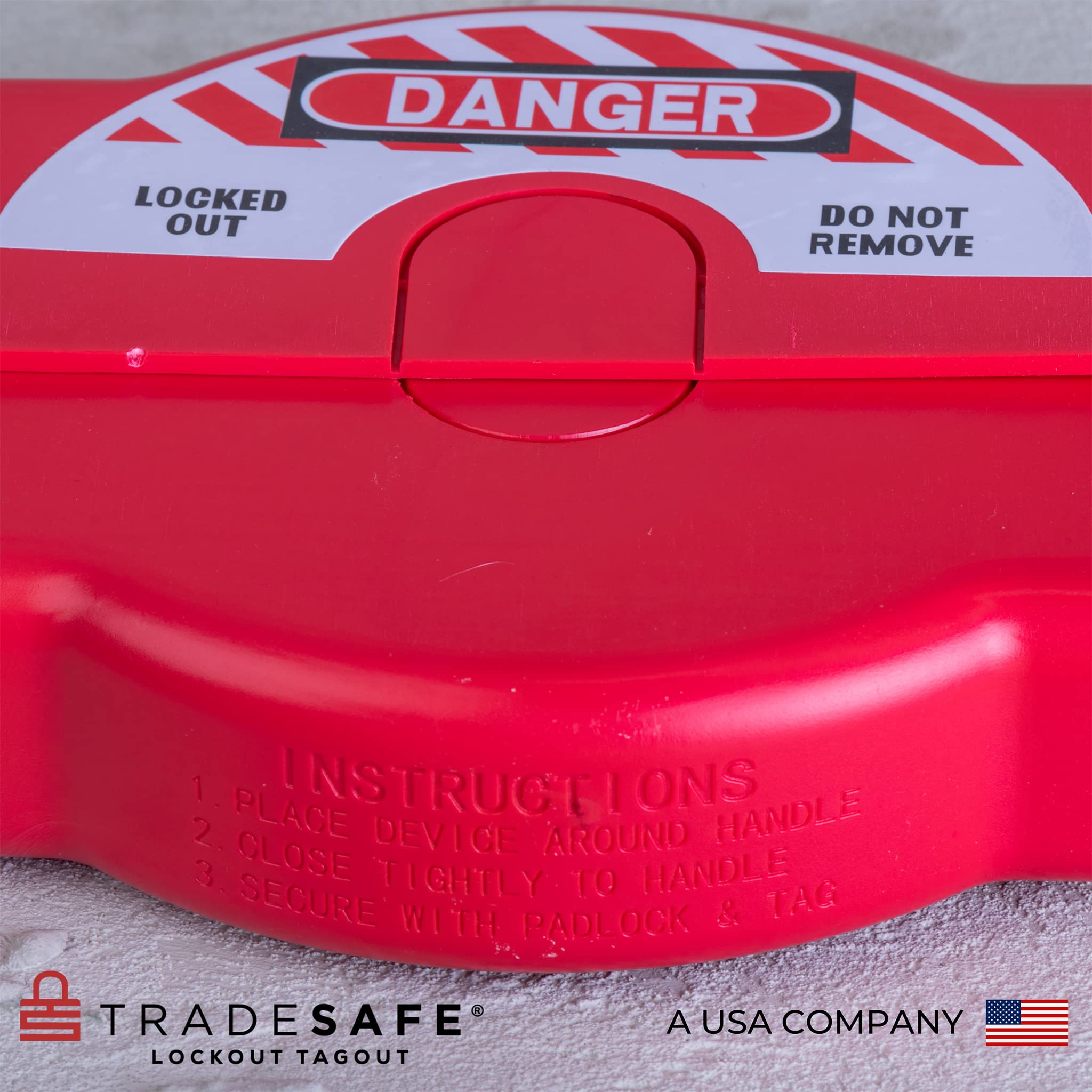 TRADESAFE Gate Valve Lockout - Red Valve Lockout Device, Lockout Tagout Valve Adjustable for 1 inch to 6-1/2 inch Diameter Valve Handles, Industrial Grade Polypropylene