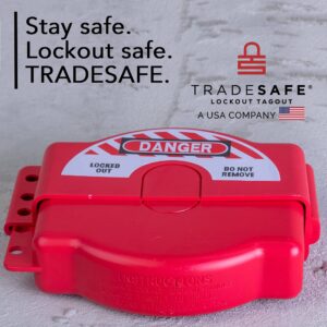 TRADESAFE Gate Valve Lockout - Red Valve Lockout Device, Lockout Tagout Valve Adjustable for 1 inch to 6-1/2 inch Diameter Valve Handles, Industrial Grade Polypropylene