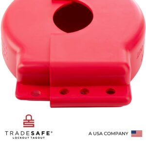 TRADESAFE Gate Valve Lockout - Red Valve Lockout Device, Lockout Tagout Valve Adjustable for 1 inch to 6-1/2 inch Diameter Valve Handles, Industrial Grade Polypropylene